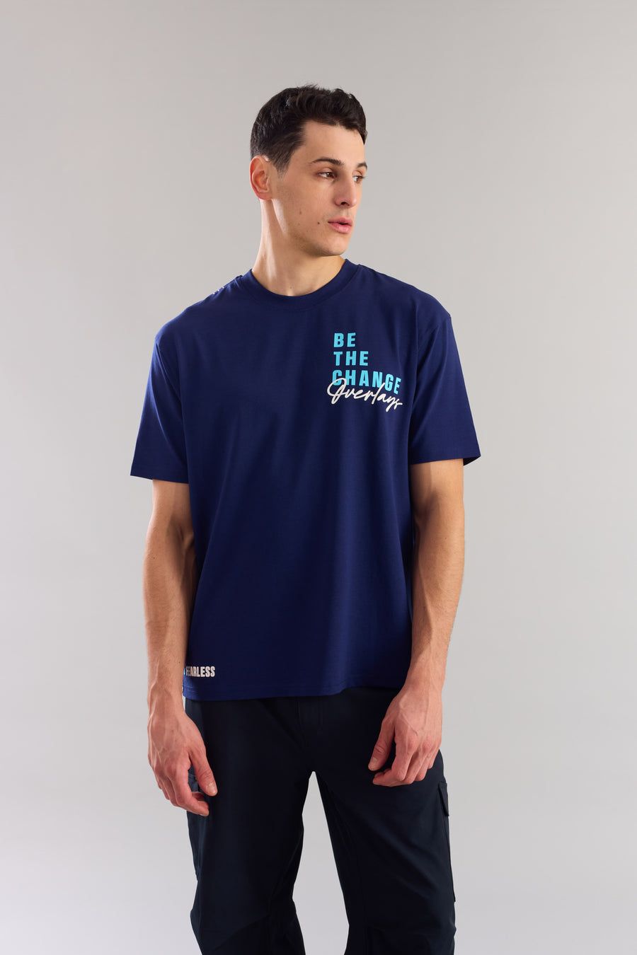 Be The Change Navy Blue Relaxed Fit T-shirt - Ultra Soft – Overlays